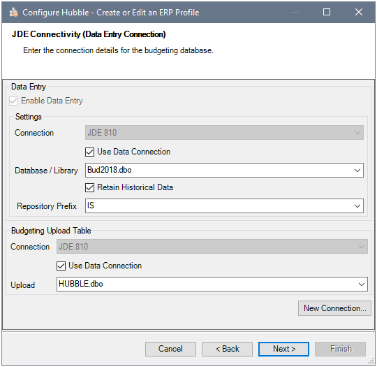 Set Up Budget Connection and Profile – Hubble